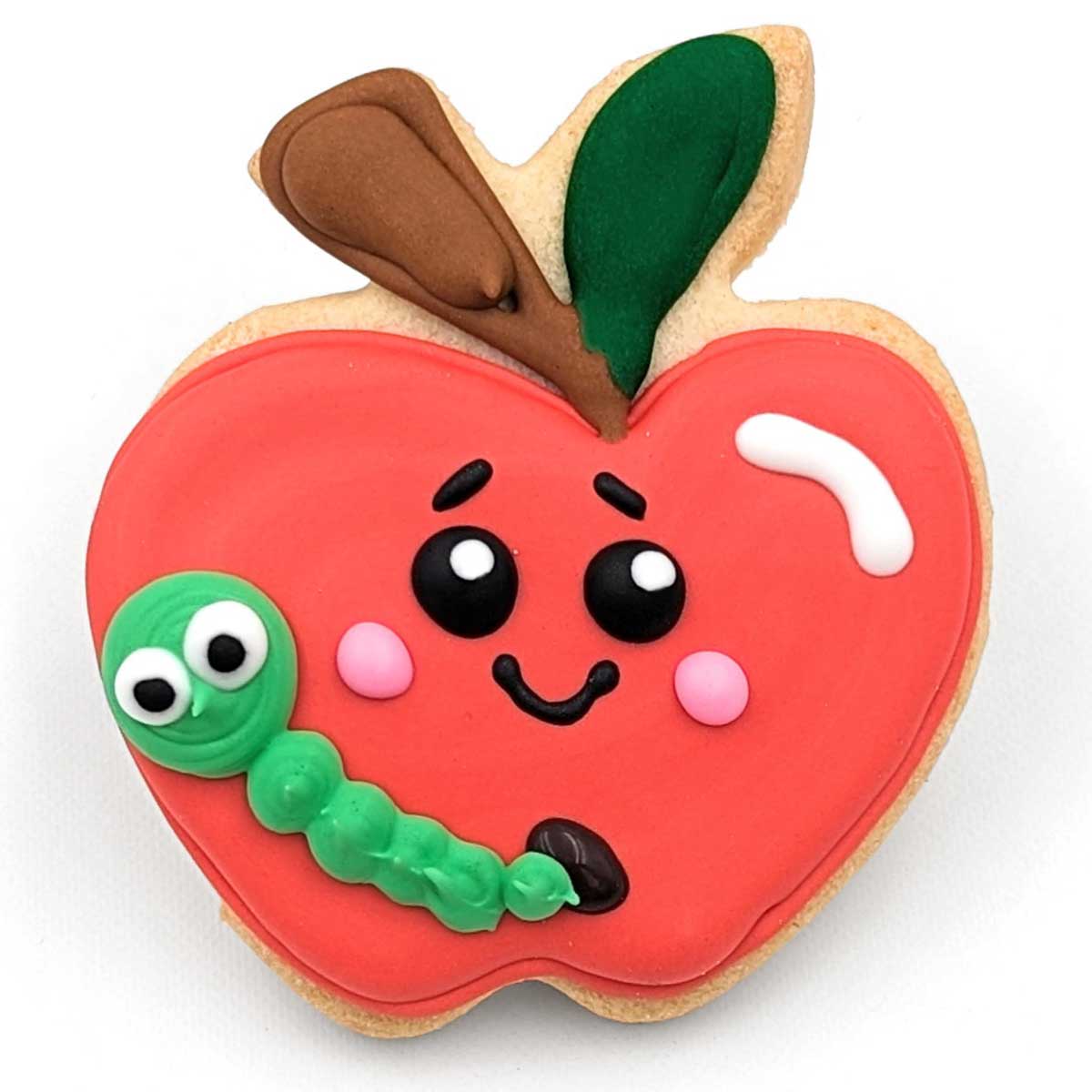 Red Apple with Worm Cookie – Deerfields Bakery