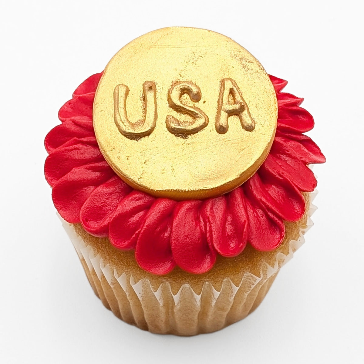 Gold Medal on Red Medium Cupcake – Deerfields Bakery