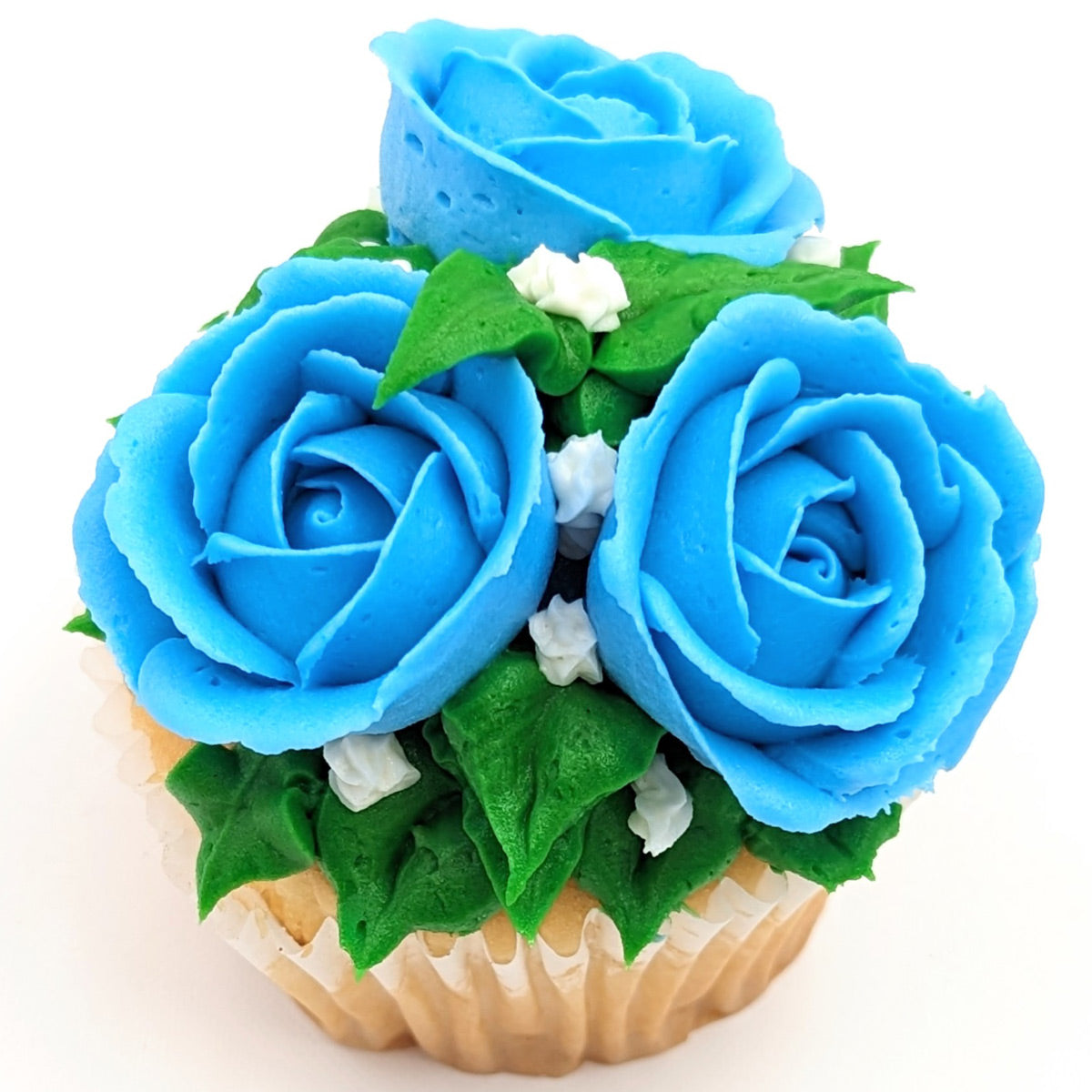 Large Cupcake: Blue Triple Roses – Deerfields Bakery