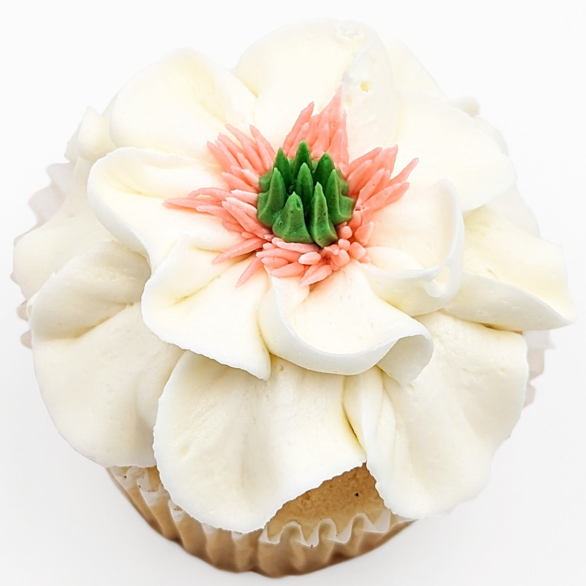Large Cupcake: Big White Ruffle Flower – Deerfields Bakery