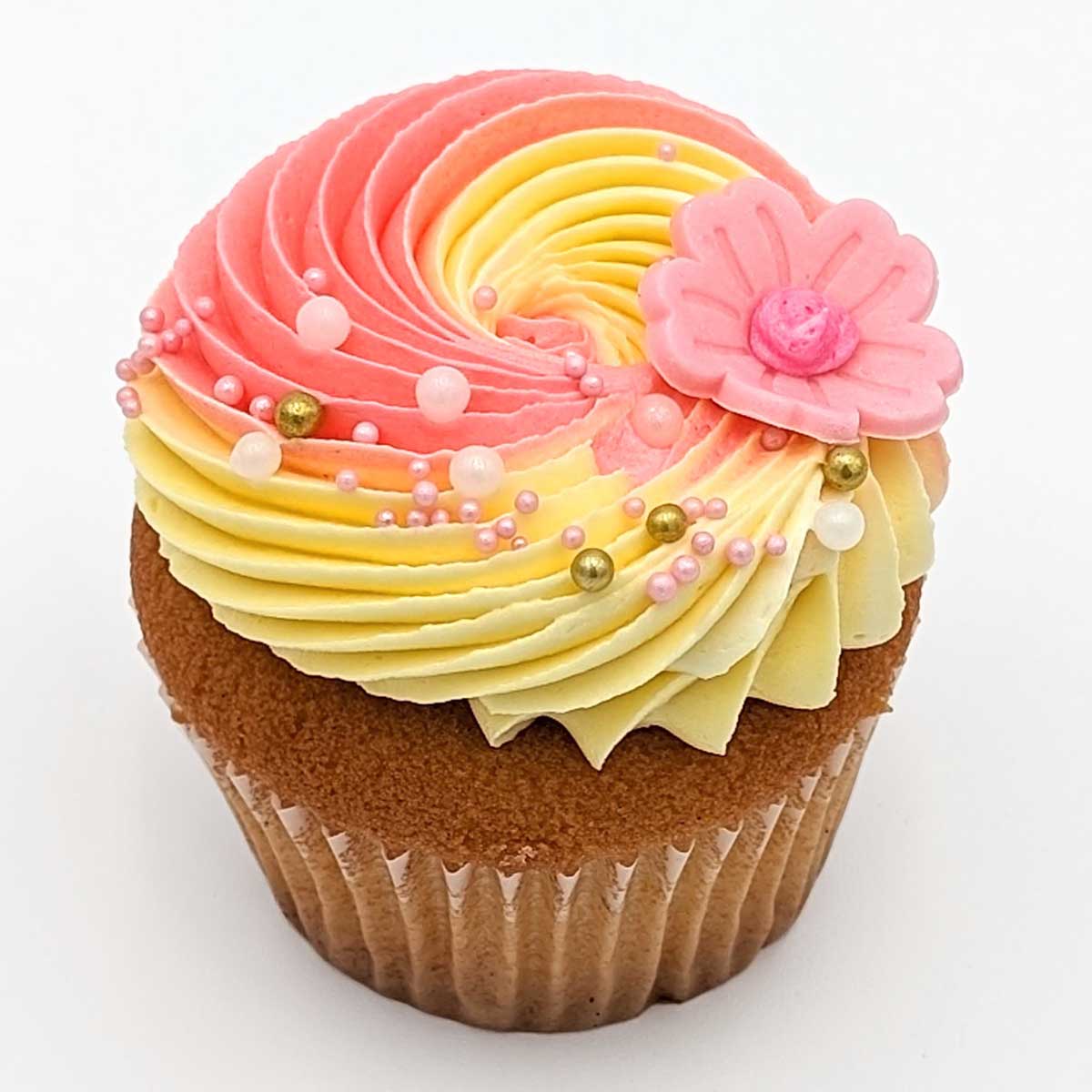 Pink and Yellow Blossom Swirl Medium Cupcake – Deerfields Bakery