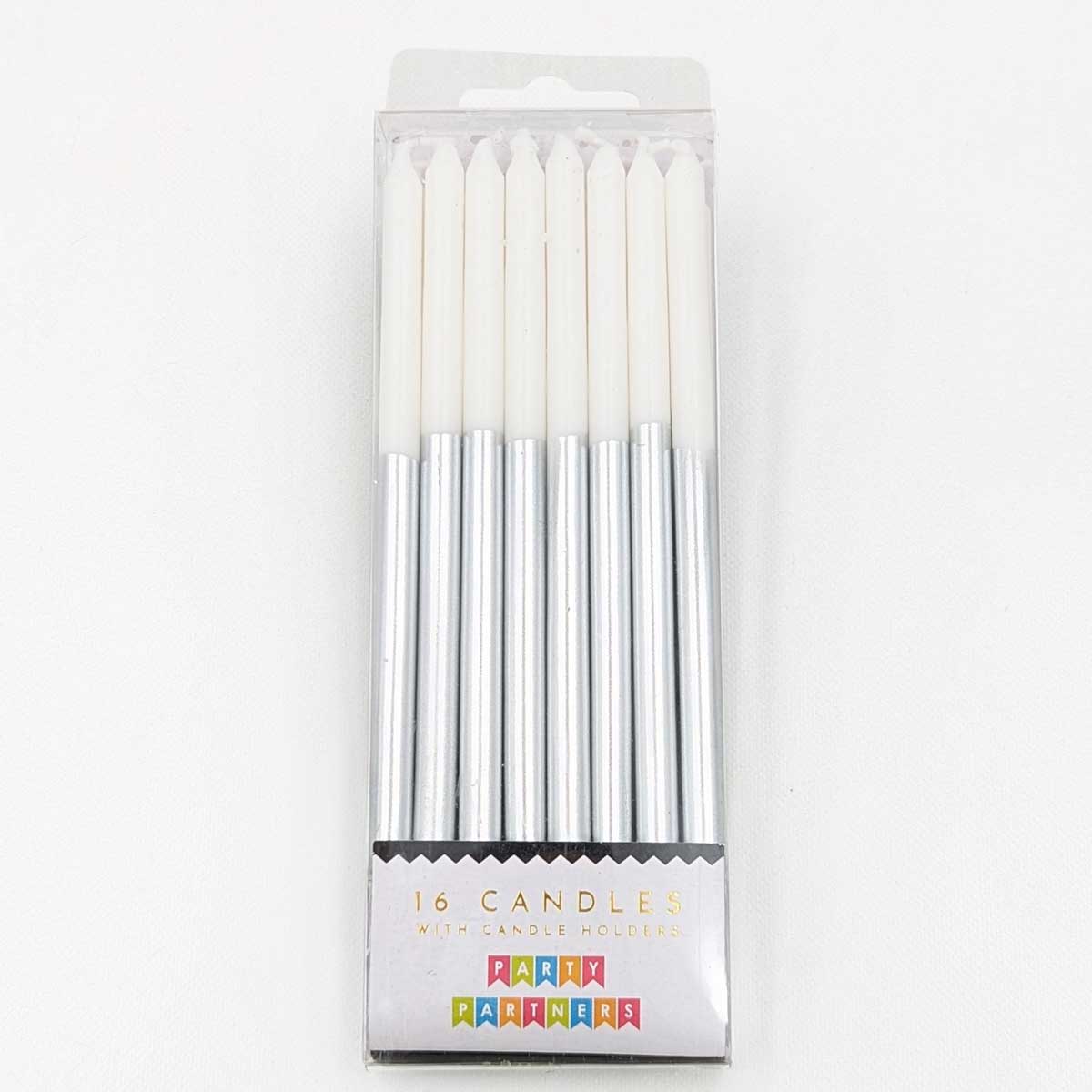 Candles: 16 Tall Half Metallic Silver – Deerfields Bakery